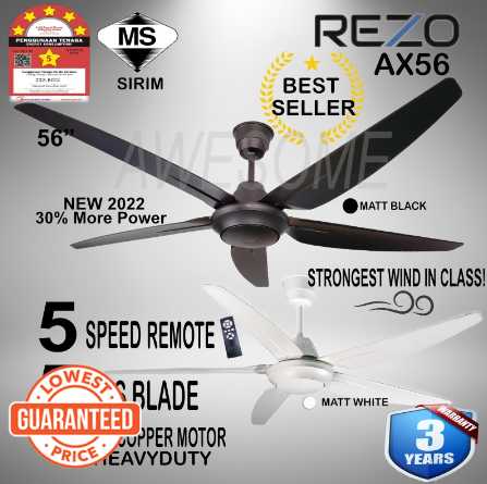 REZO AX56 56” Heavyduty POWERFUL CEILING FAN 5 Blades / 5 SPEED REMOTE ...