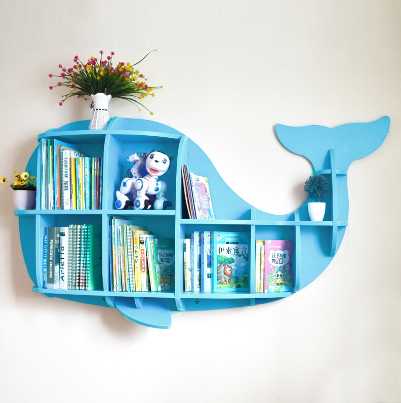 Nordic 3D Whale design wall hanging bookshelf children bedroom storage rack