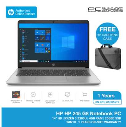 HP 245 G8 HD Laptop (14"/Ryzen 3-3300U/4GB/256GB SSD/W10H/1YR W/Silver ...