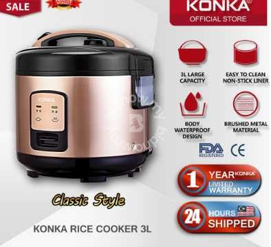 KONKA Rice Cooker 3L With Non-stick Pan/Steaming Rack/Rice Scoop 500W ...
