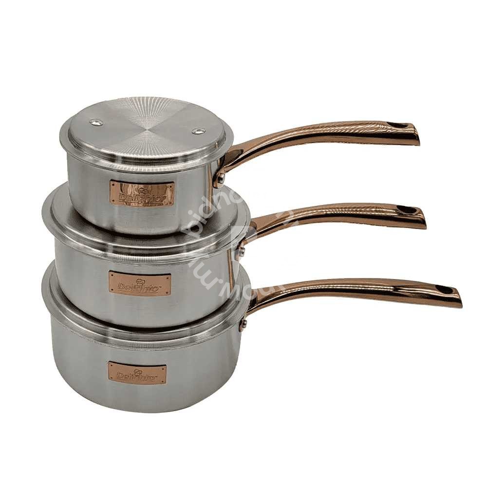 Delighto Rossy Series Stainless Steel Sauce Pan (14cm + 18cm + 20cm)