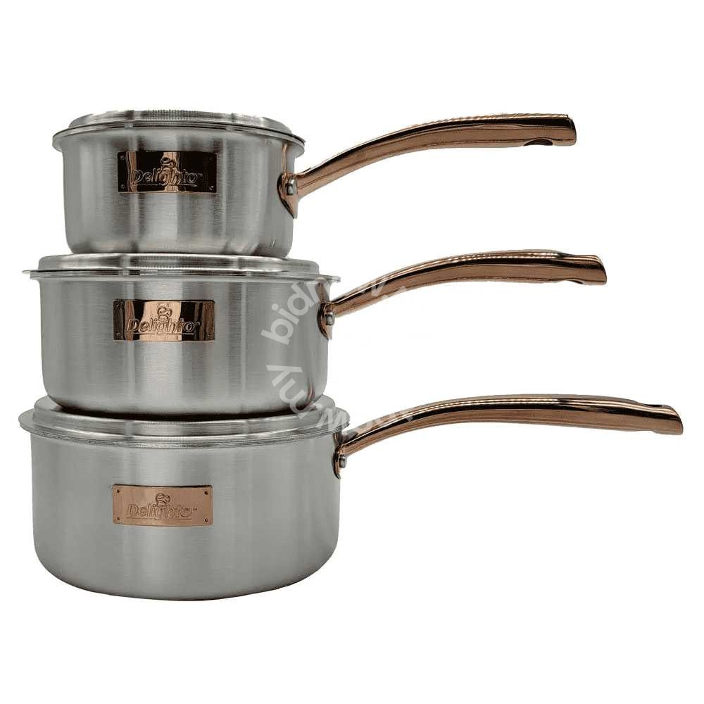Delighto Rossy Series Stainless Steel Sauce Pan (14cm + 18cm + 20cm)
