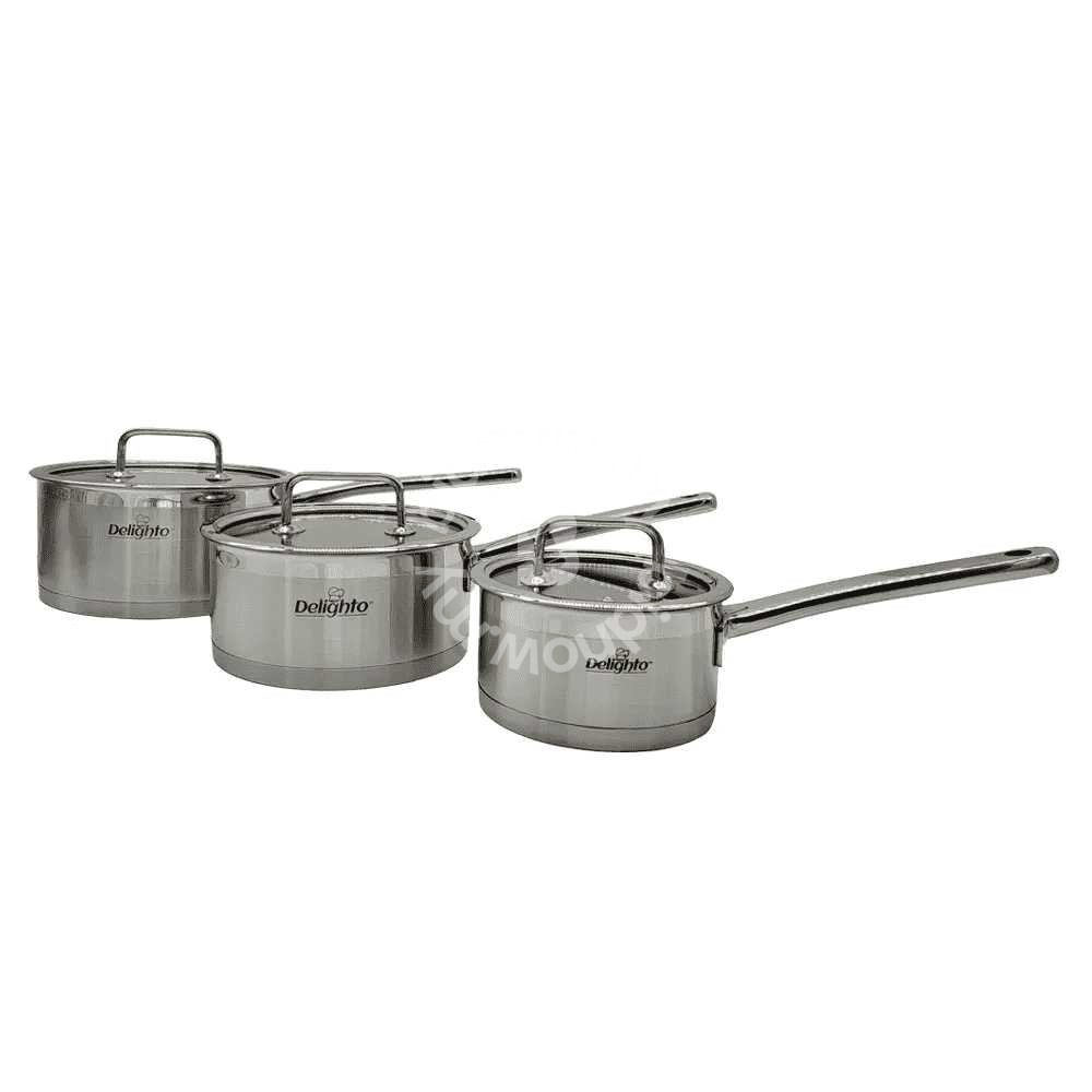 Delighto Glossy Series Stainless Steel Sauce Pan (14cm + 18cm + 20cm)